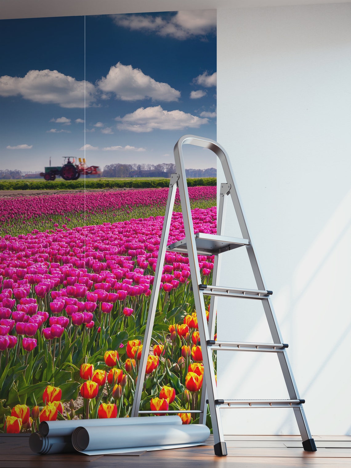 Colorful Tulip Farm Wallpaper || Peel and Stick Floral Wall Mural - Etsy