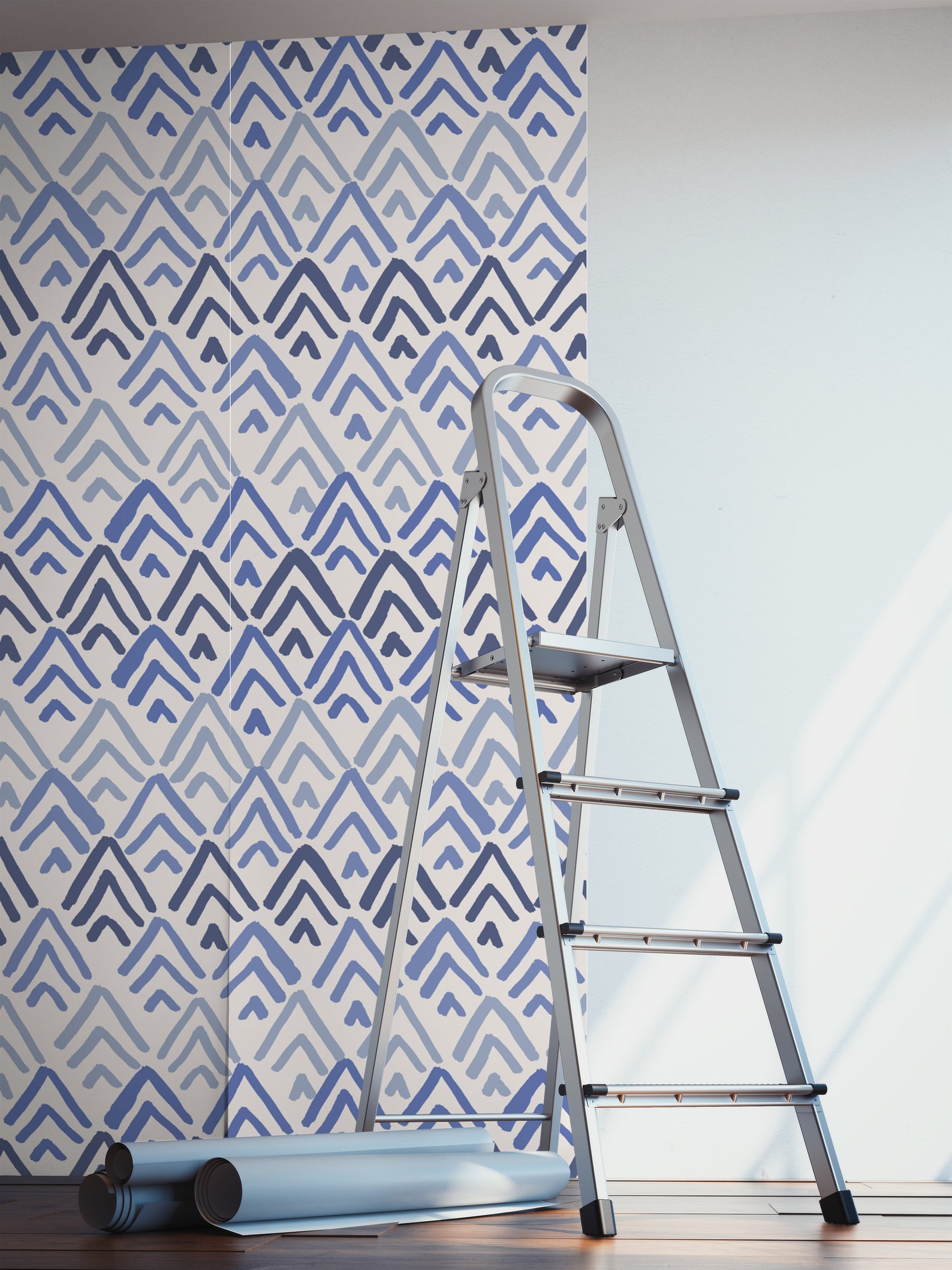 Blue Geometric Conifer Tree Pattern Wallpaper for Kids | Etsy