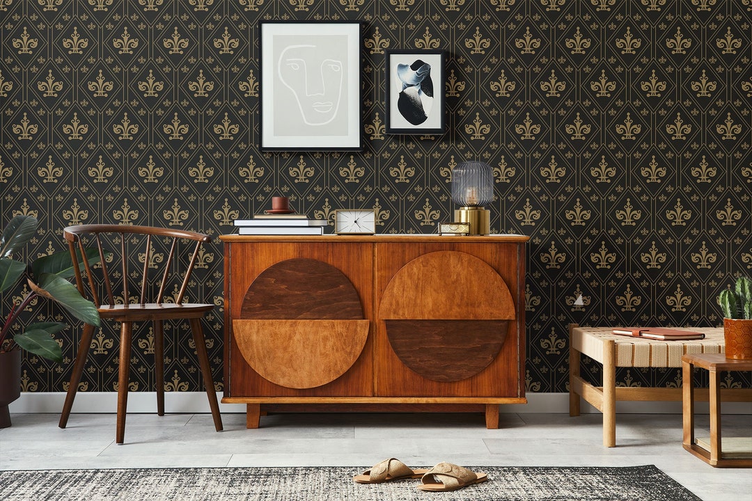 Dark Art Deco Geometric Crown Pattern Wallpaper || Self Adhesive, Peel ...