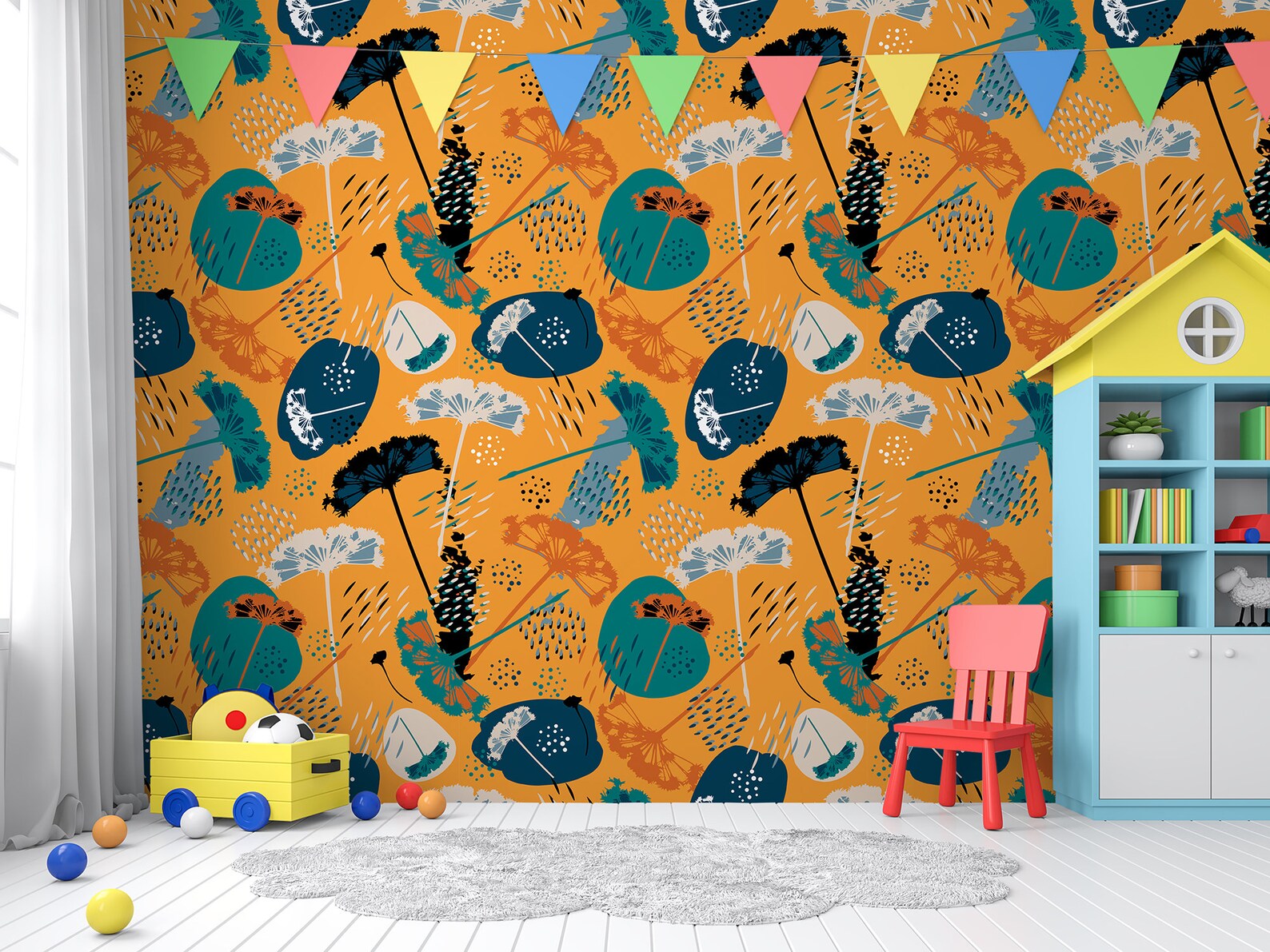 Orange Wallpaper With Colorful Abstract Flowers || for Kids, Self ...