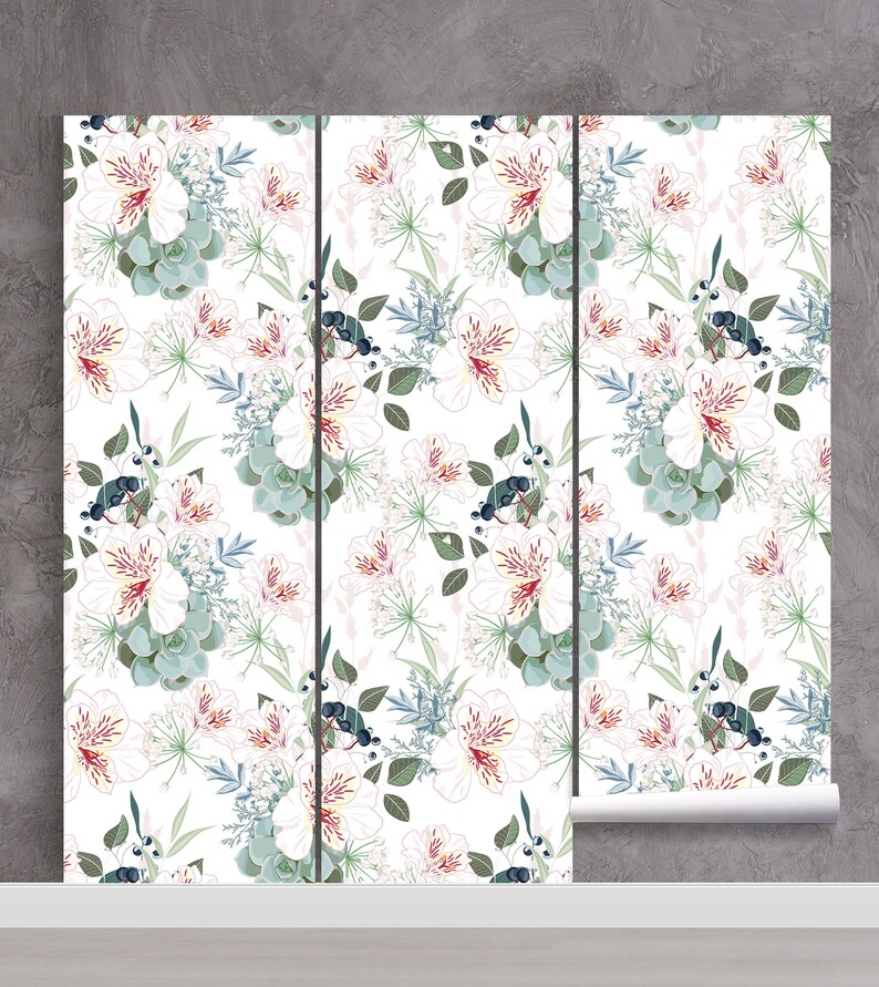 Botanical Wallpaper Flowers & Leaves Self Adhesive - Etsy