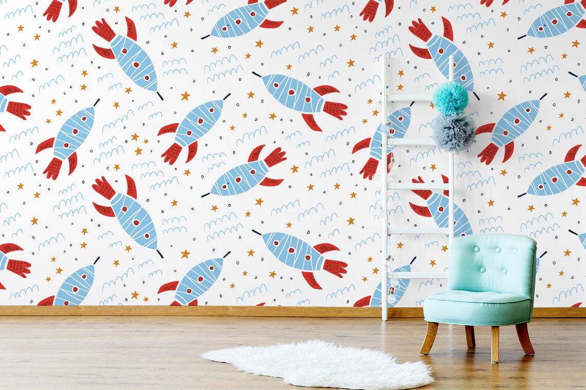 Rocket Pattern Wallpaper for Kids Self Adhesive Peel and | Etsy