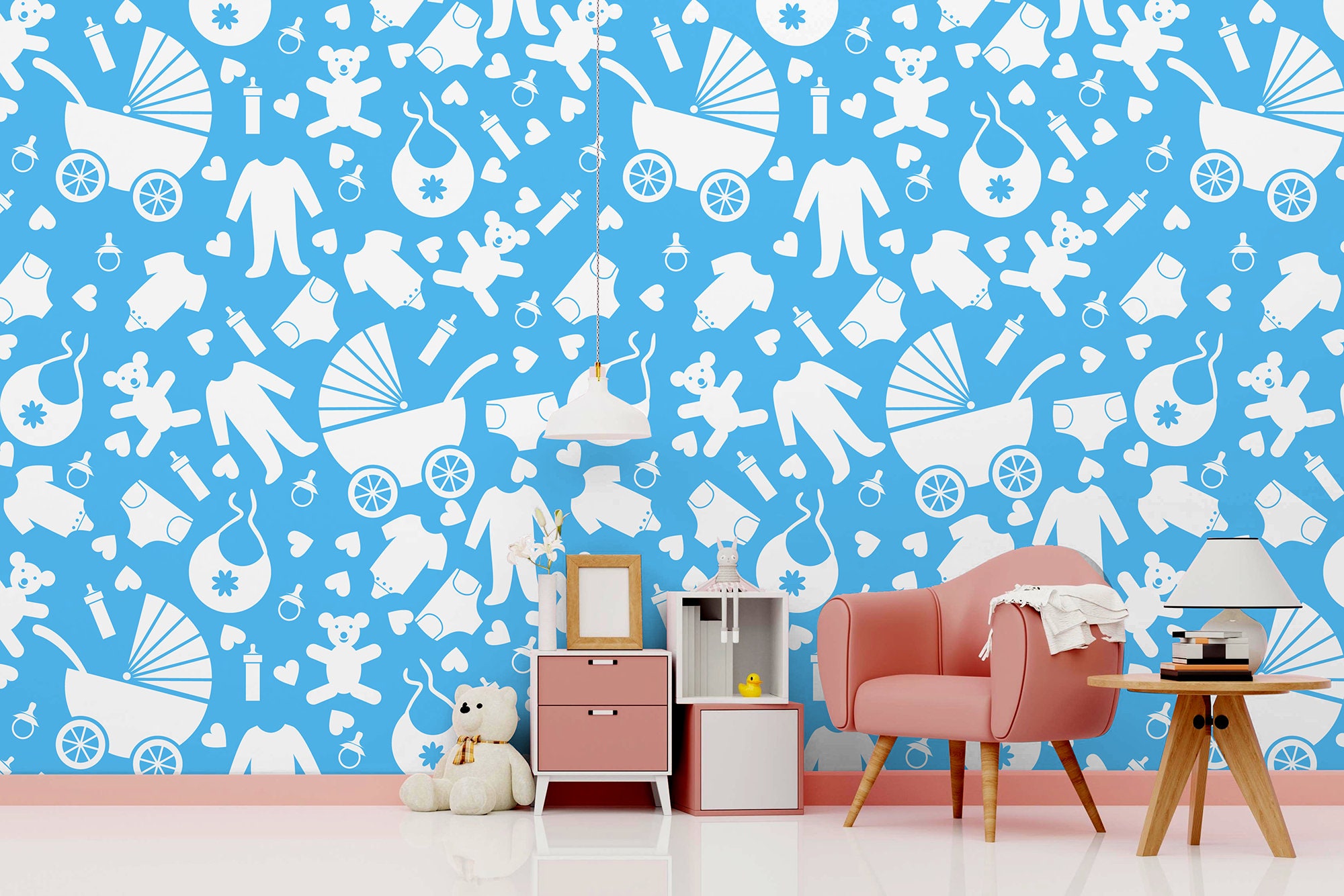 Blue Wallpaper With Baby Pattern Self Adhesive Peel and | Etsy