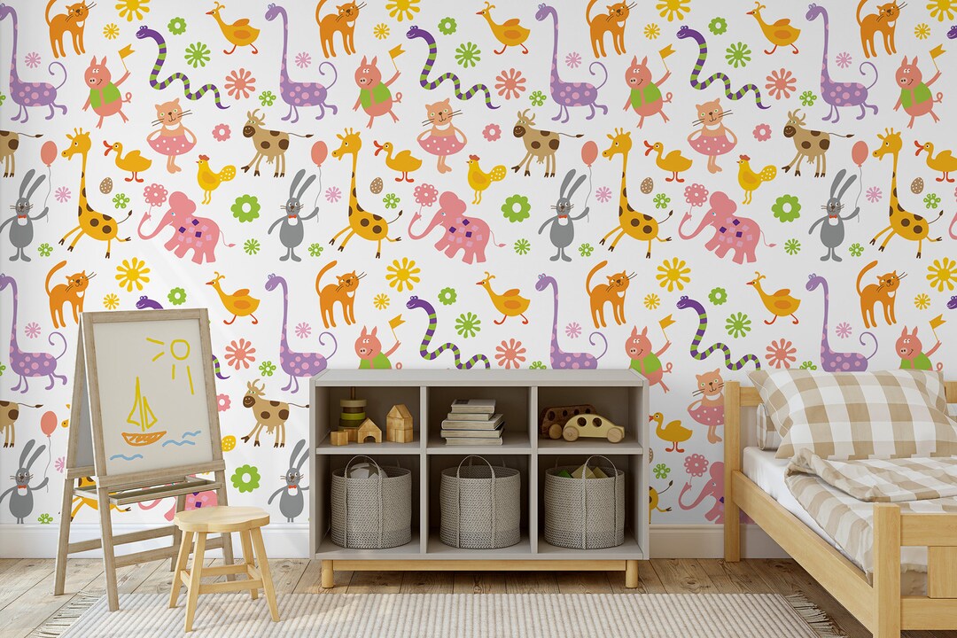 Colorful Funny Cartoon Animal Pattern Wallpaper || for Kids, Self ...