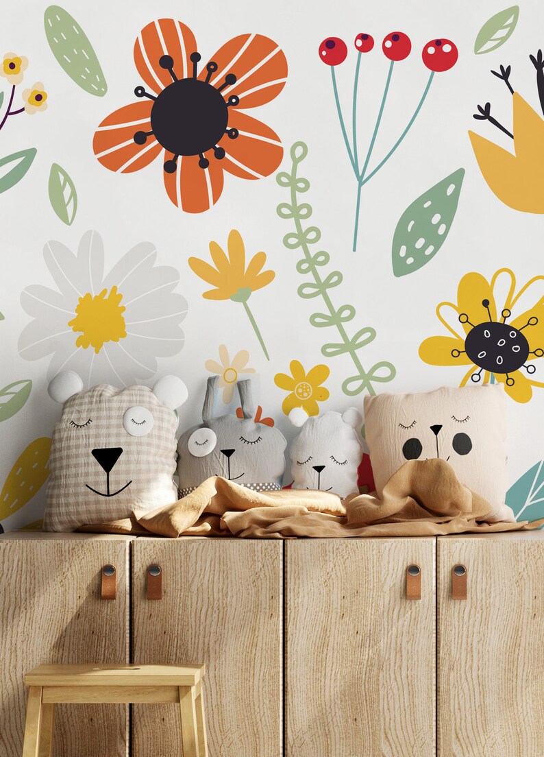 Big floral pattern wallpaper For Kids self adhesive peel | Etsy
