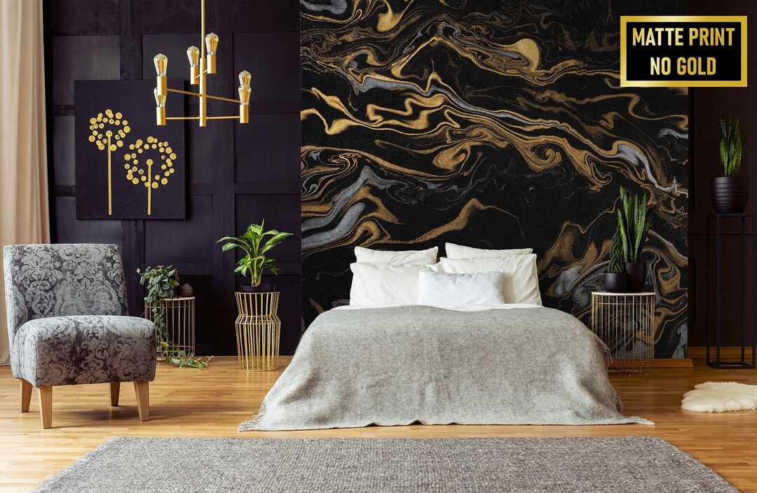 Marbling Effect Dark Wallpaper, Marble Art Dark Abstract Wall Mural ...