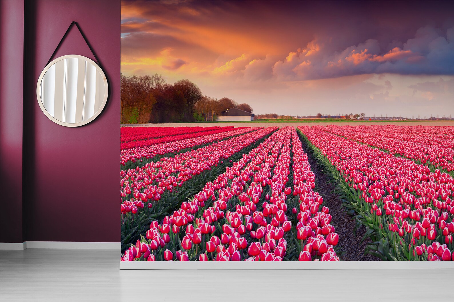 Pink Tulip Farm Wallpaper || Peel and Stick Floral Wall Mural - Etsy