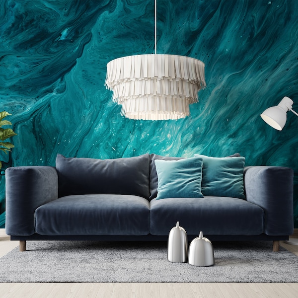 Abstract Art Wallpaper Teal - Etsy