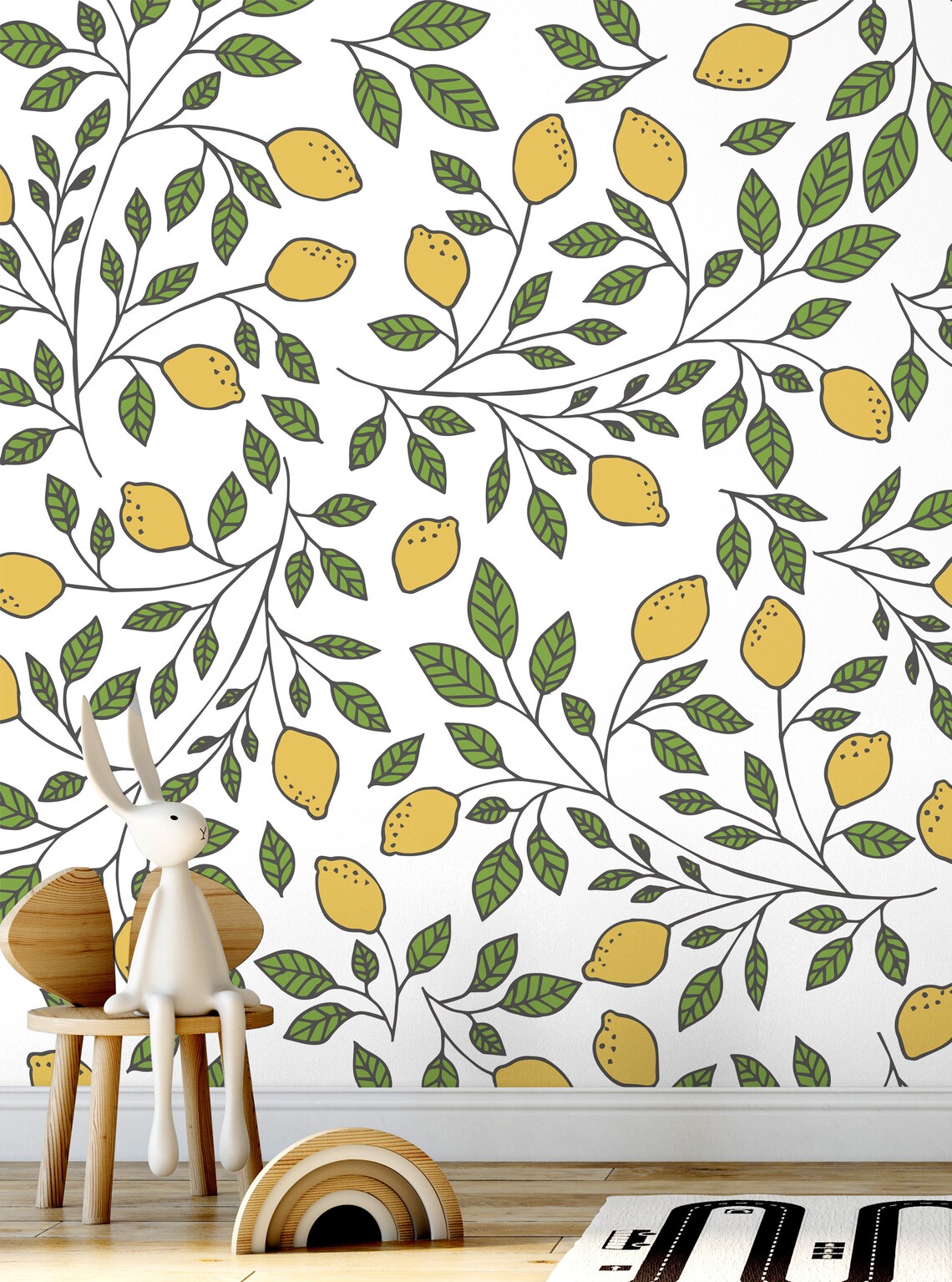 Wallpaper With Lemon and Leaf Pattern - Wallpaper for Kids, Self ...