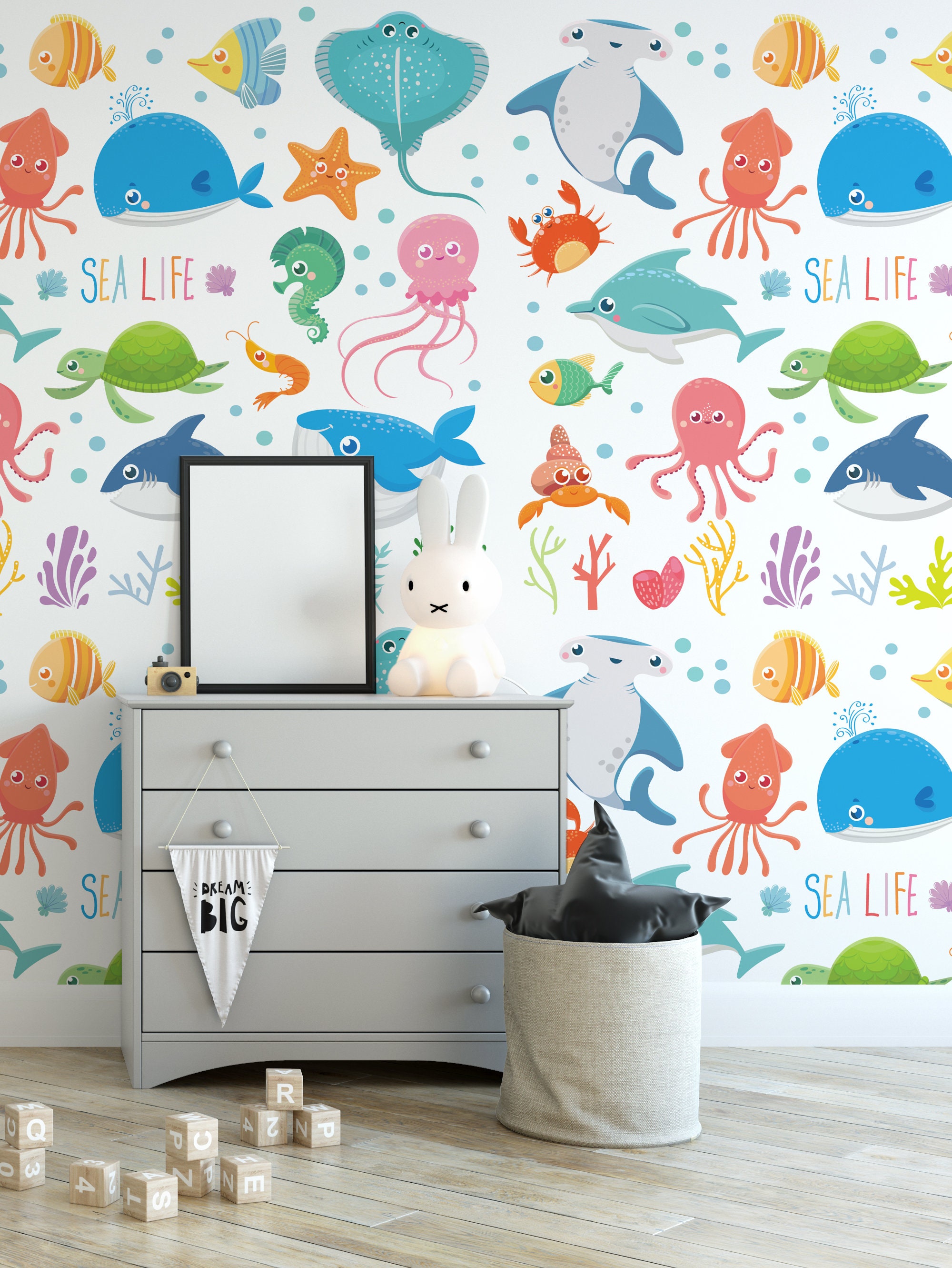 Wallpaper With Cute Sea Animals for Kids Self Adhesive Peel | Etsy