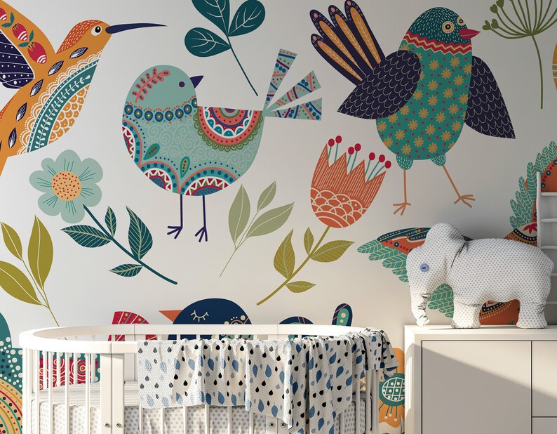 Colorful Bird Wallpaper for Kids Self Adhesive Peel and - Etsy