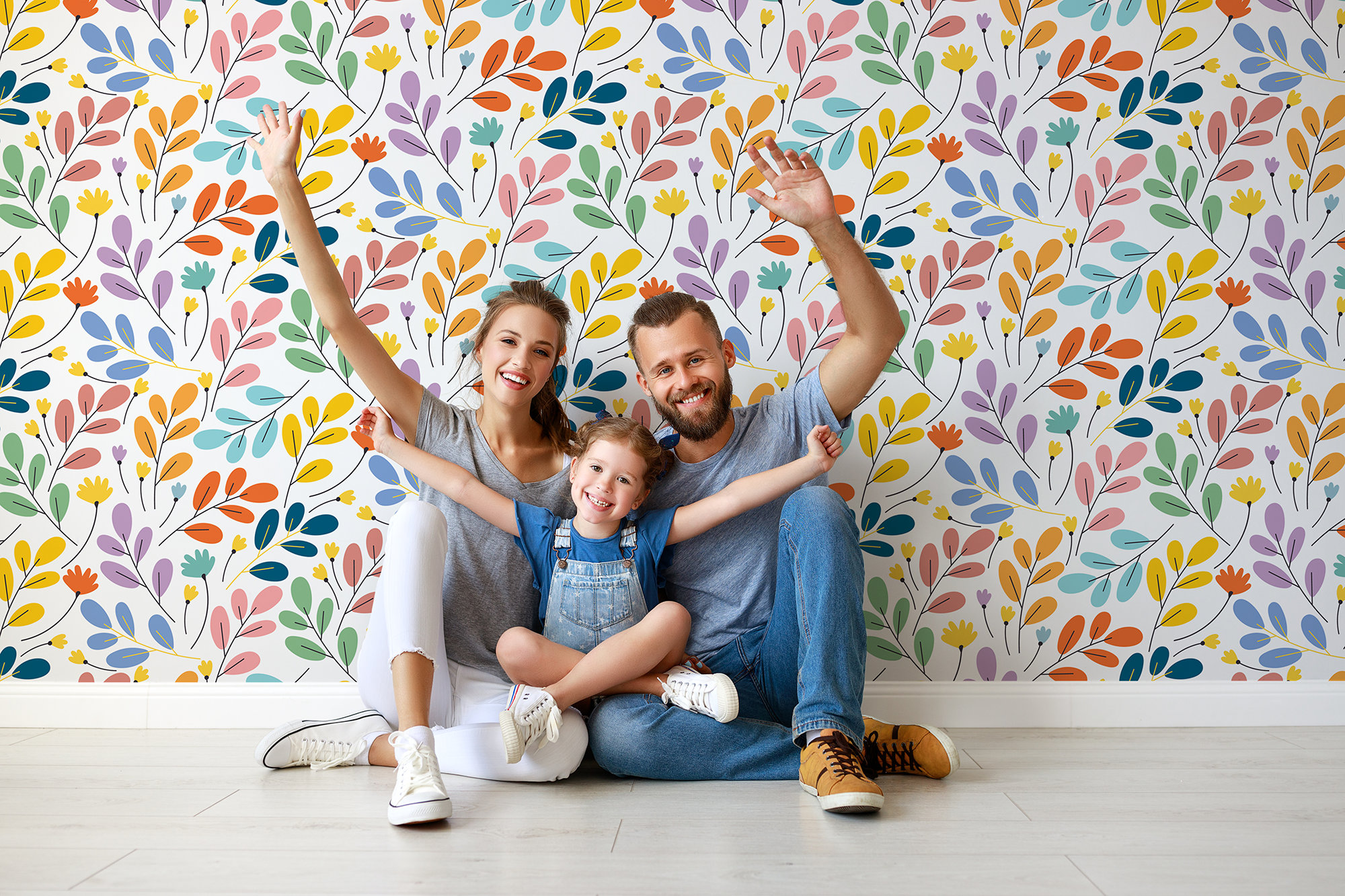 Wallpaper With Colorful Decorative Cartoon Leaf Pattern for - Etsy