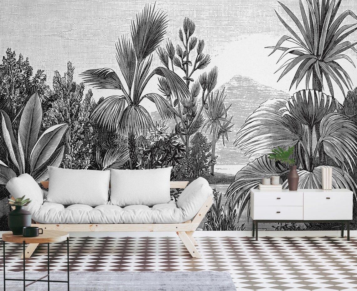 Black and White Tropical Wallpaper Self Adhesive Peel and | Etsy
