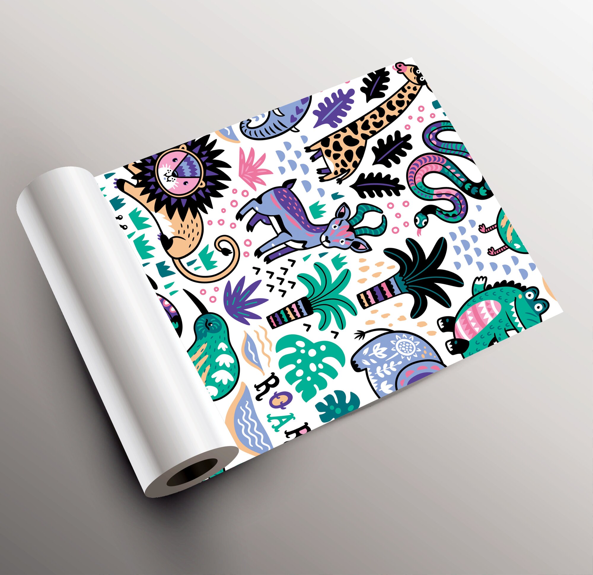 Cartoon Wallpaper With Small Tropical Animals and Plants - Etsy