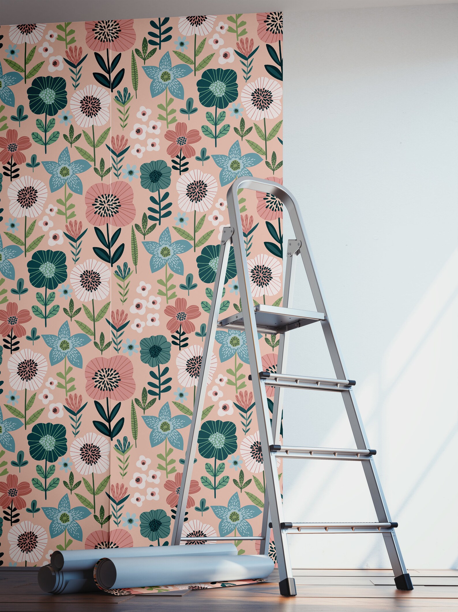 Pink and Blue Cartoon Floral Pattern Wallpaper Self Adhesive | Etsy