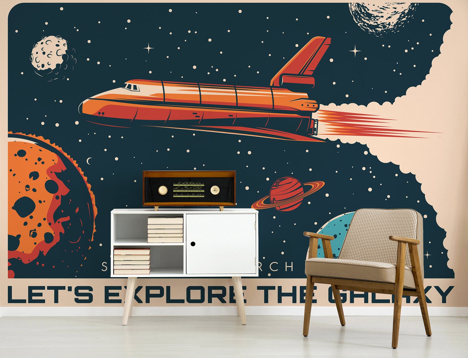 Retro Space Wallpaper Explore the Galaxy Spaceship and | Etsy