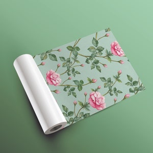 Mint Green Wallpaper With Beautiful Pink Blooming Roses || Peel and ...