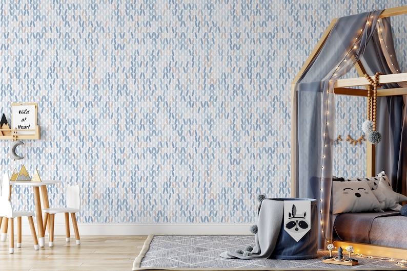 Blue Wallpaper With Small Symmetrical Leaf Pattern || for Kids, Self ...