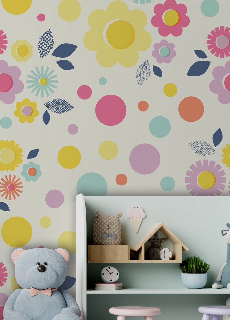 Abstract Colorful Flowers Wallpaper for Kids Self - Etsy