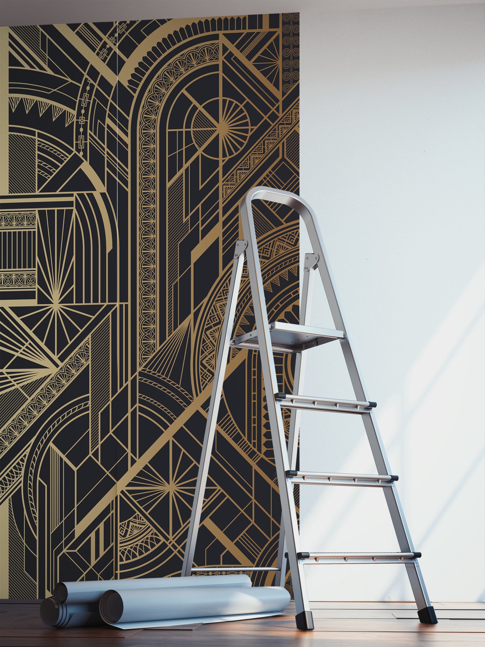Dark and Yellow Matte Geometric Art Deco Pattern Wallpaper no - Etsy