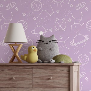 Lilac Space Wallpaper, Planets & Constellations Print, Kids Wall Mural ...