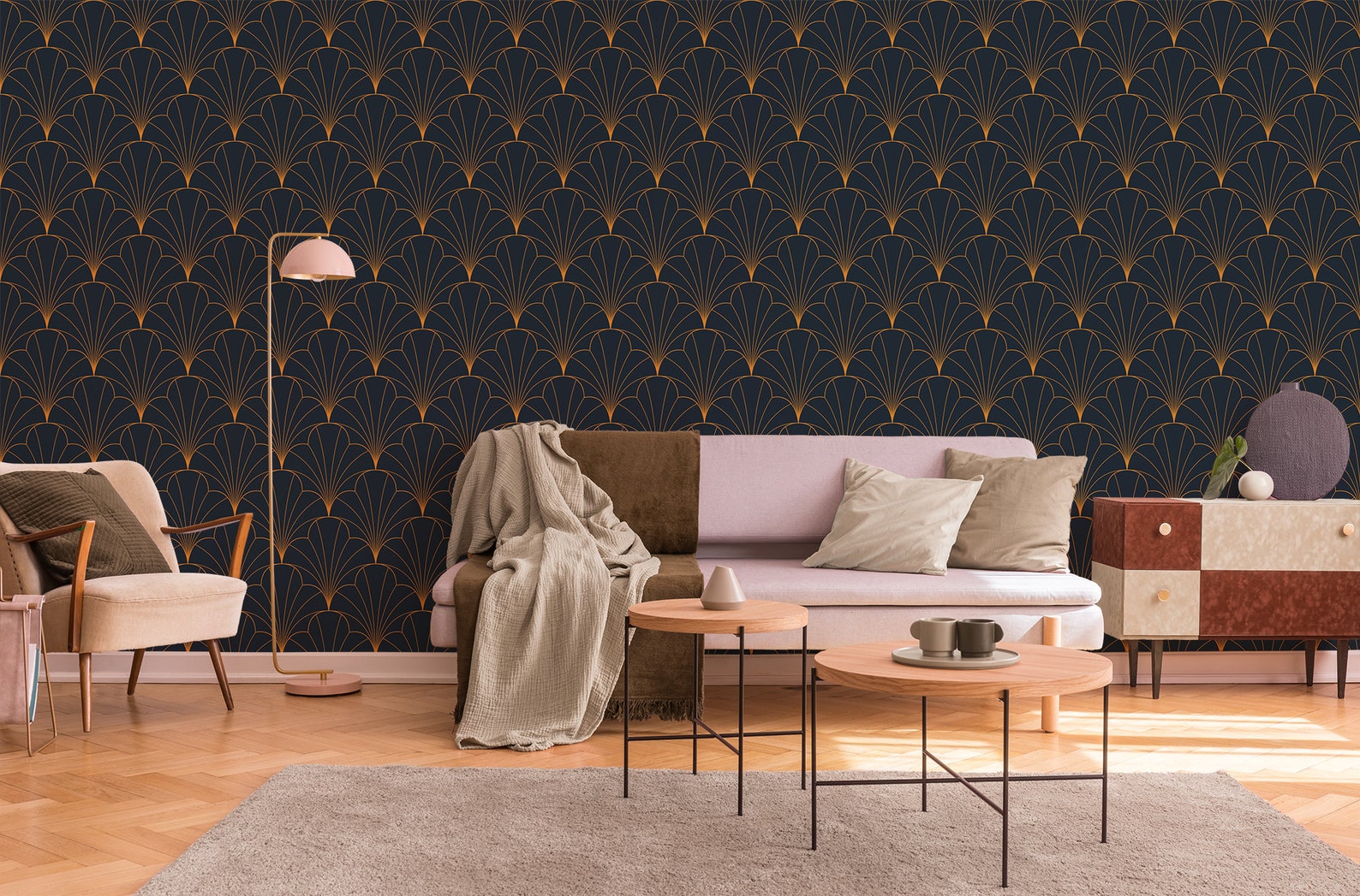 Navy and Yellow Art Deco Geometric Pattern Wallpaper, Self Adhesive ...