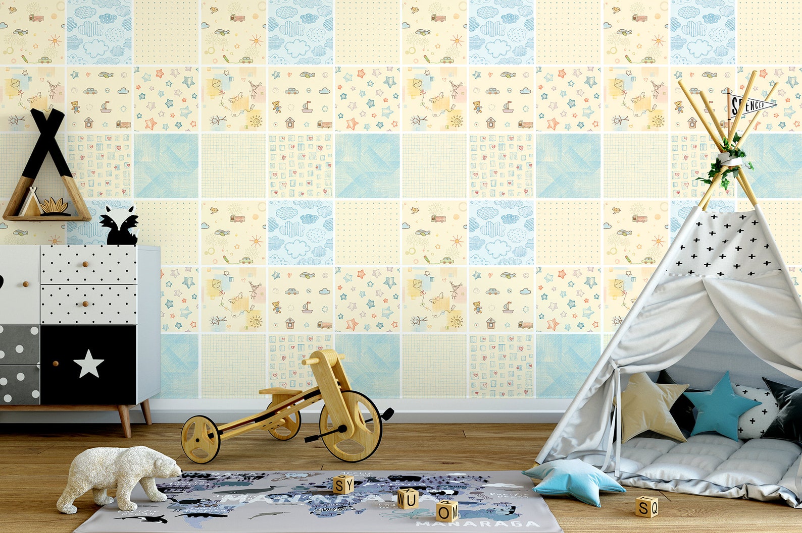 Blue and Yellow Baby Pattern Wallpaper for Kids Self - Etsy