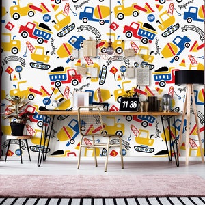 Truck and Digger Pattern Wallpaper, Wallpaper for Kids, Self Adhesive ...
