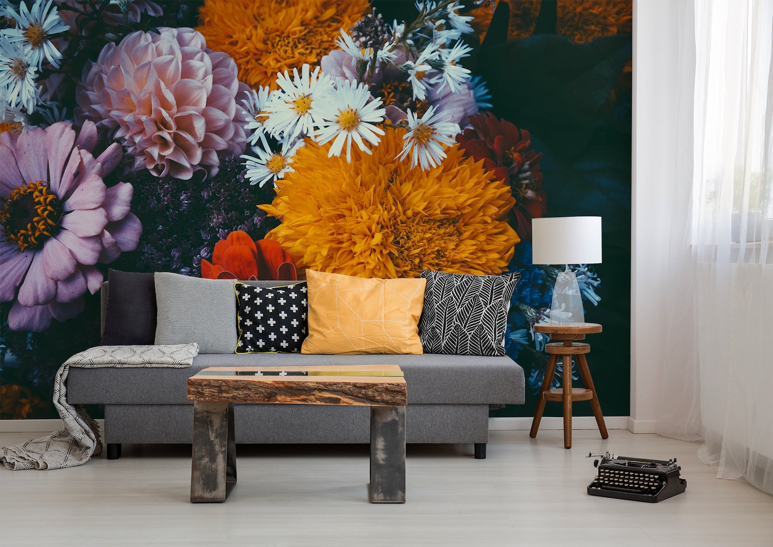 Colorful Vintage Photo Wallpaper With Fresh Floral Bouquet - Etsy