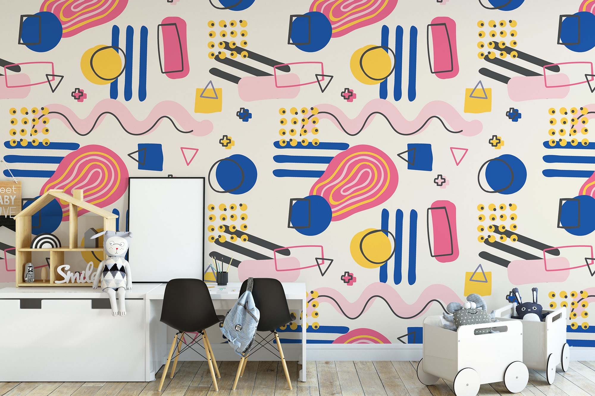 Cartoon Wallpaper With Pink and Blue Abstract Shapes for - Etsy