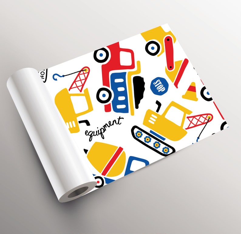 Truck and Digger Pattern Wallpaper, Wallpaper for Kids, Self Adhesive ...