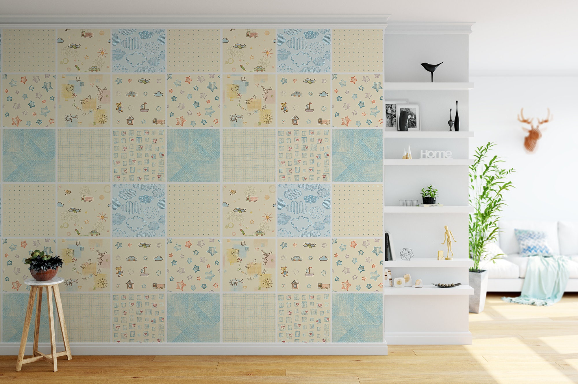 Blue and Yellow Baby Pattern Wallpaper for Kids Self - Etsy