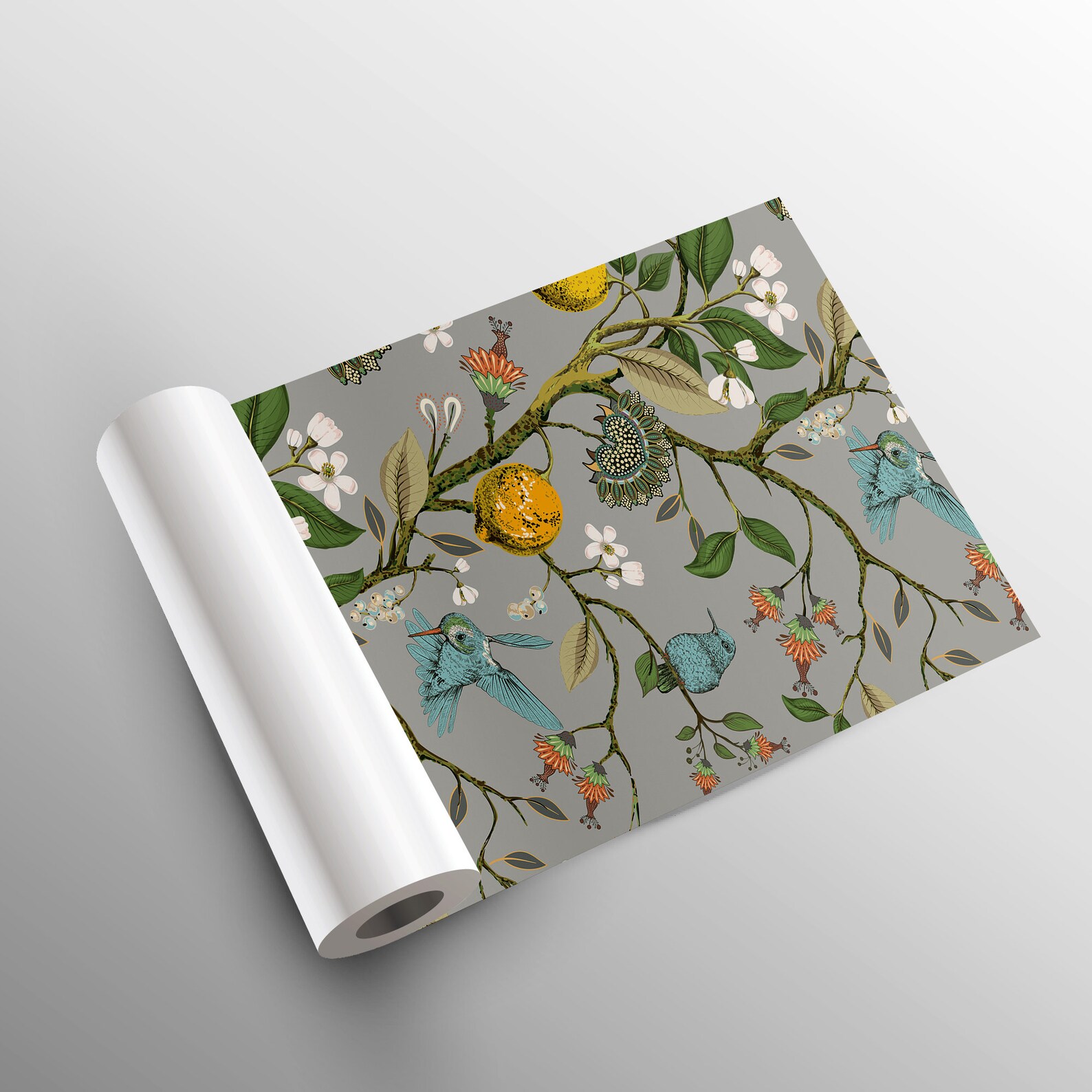 Wallpaper With Blue Birds and Lemon Fruits, Self Adhesive, Peel and ...
