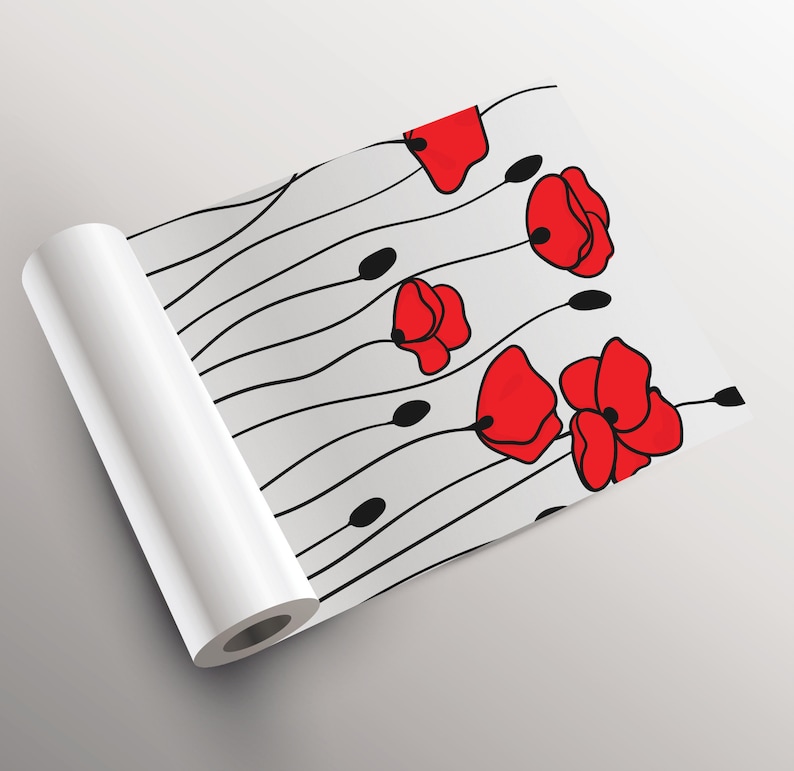 White Wallpaper With Poppy Flowers || for Kids, Self Adhesive, Peel and ...