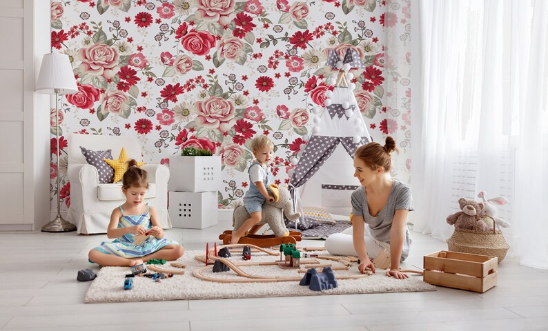Pink and Red Rose Pattern Wallpaper || for Kids, Self Adhesive, Peel ...