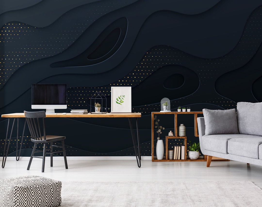 Navy Abstract Wallpaper With Dots, Self Adhesive, Peel and Stick Wall ...