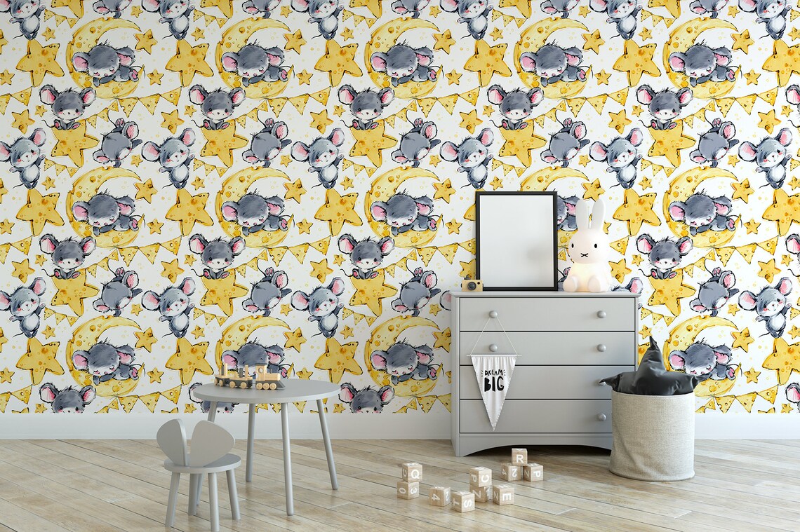 Wallpaper With Mouse, Cheesy Moon and Stars || for Kids, Self Adhesive ...