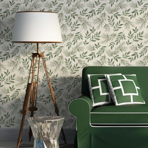 Small Green Leaves Wallpaper, Botanical Pattern, Leaf Print Peel and ...