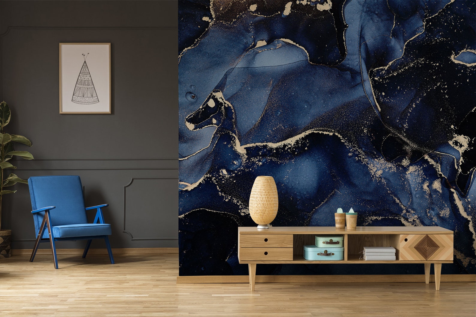 Watercolor Dark Blue Matte Marble Wallpaper Self Adhesive - Etsy