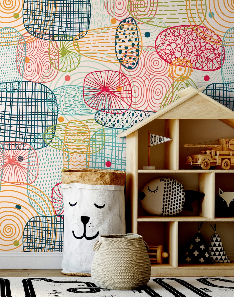 Colorful Abstract Wallpaper With Shapes Wallpaper for Kids - Etsy