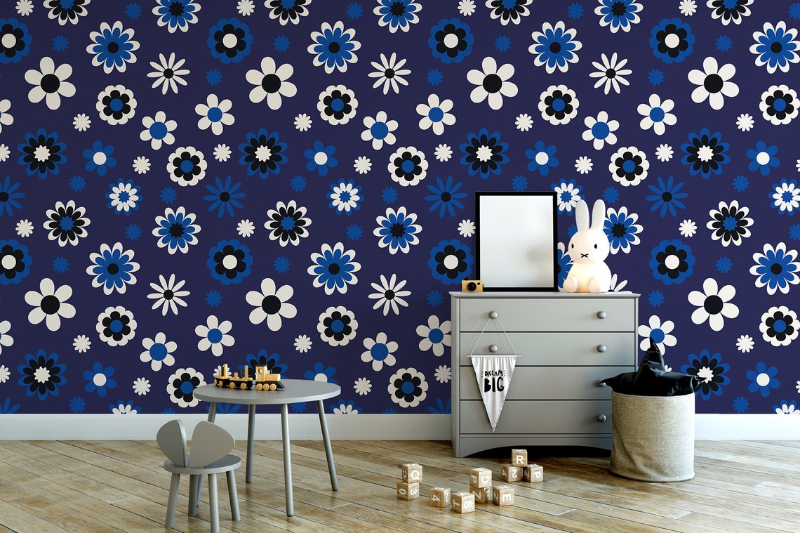Beautiful Blue Wallpaper With Floral Pattern || for Kids, Self Adhesive ...