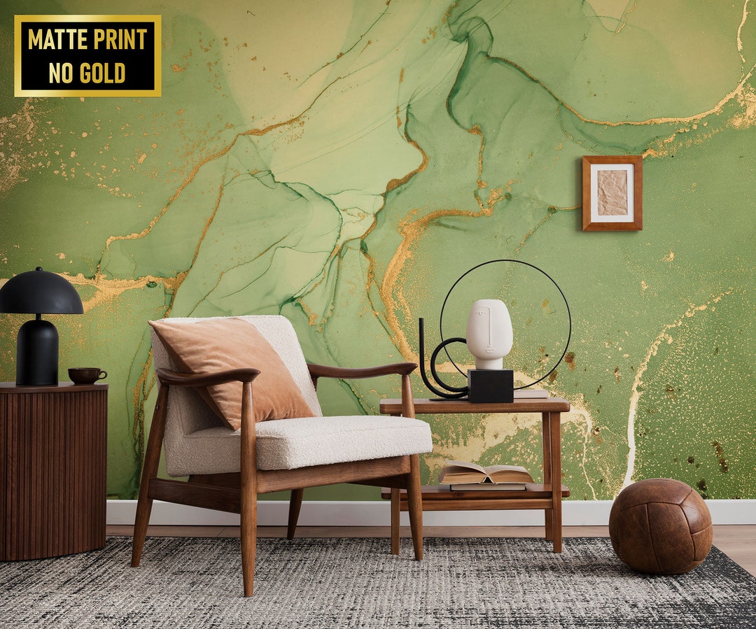 Lime Green Marble Abstract Watercolor Wallpaper With Yellow Veins ...