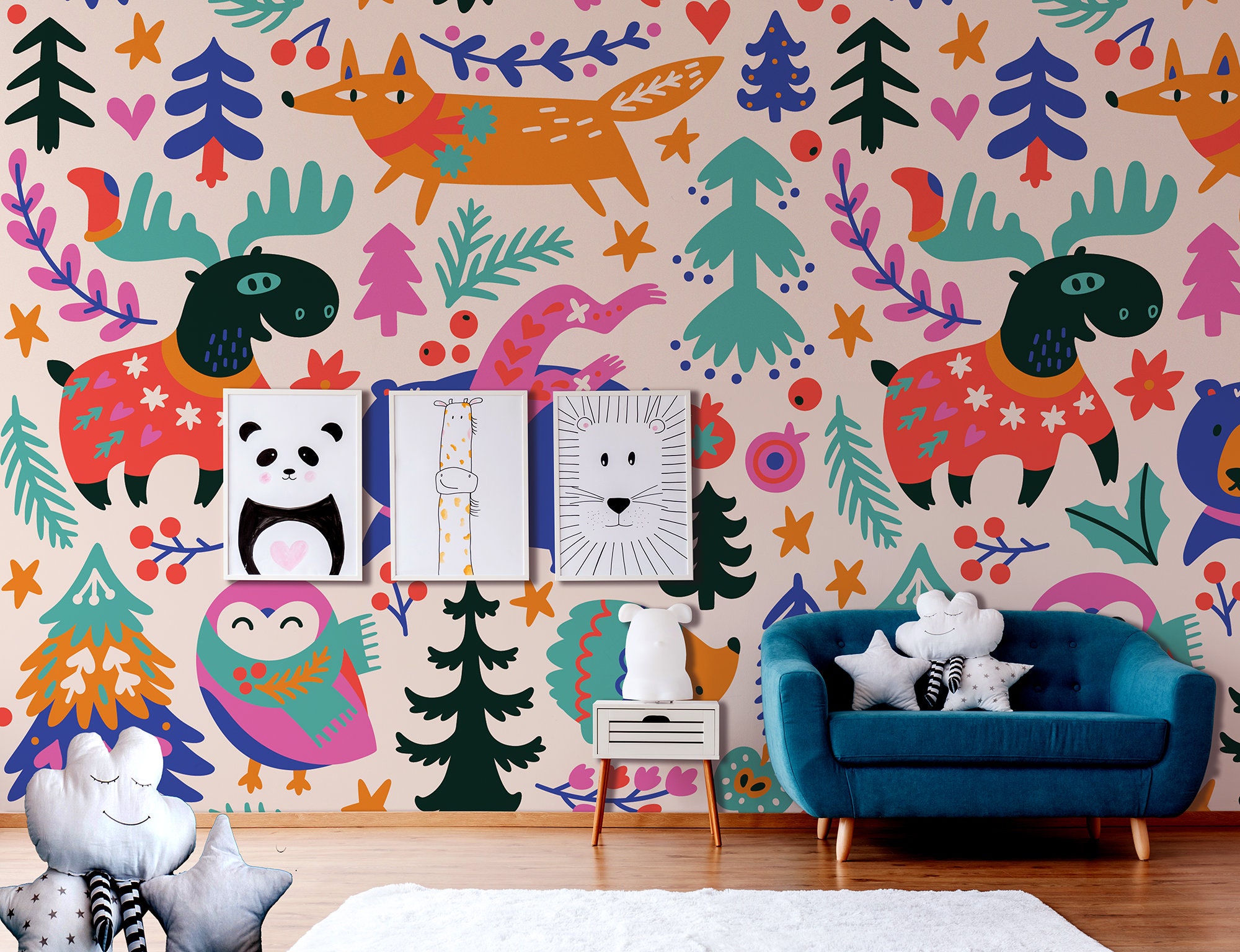 Colorful Woodland Wallpaper With Animals || for Kids, Self Adhesive ...