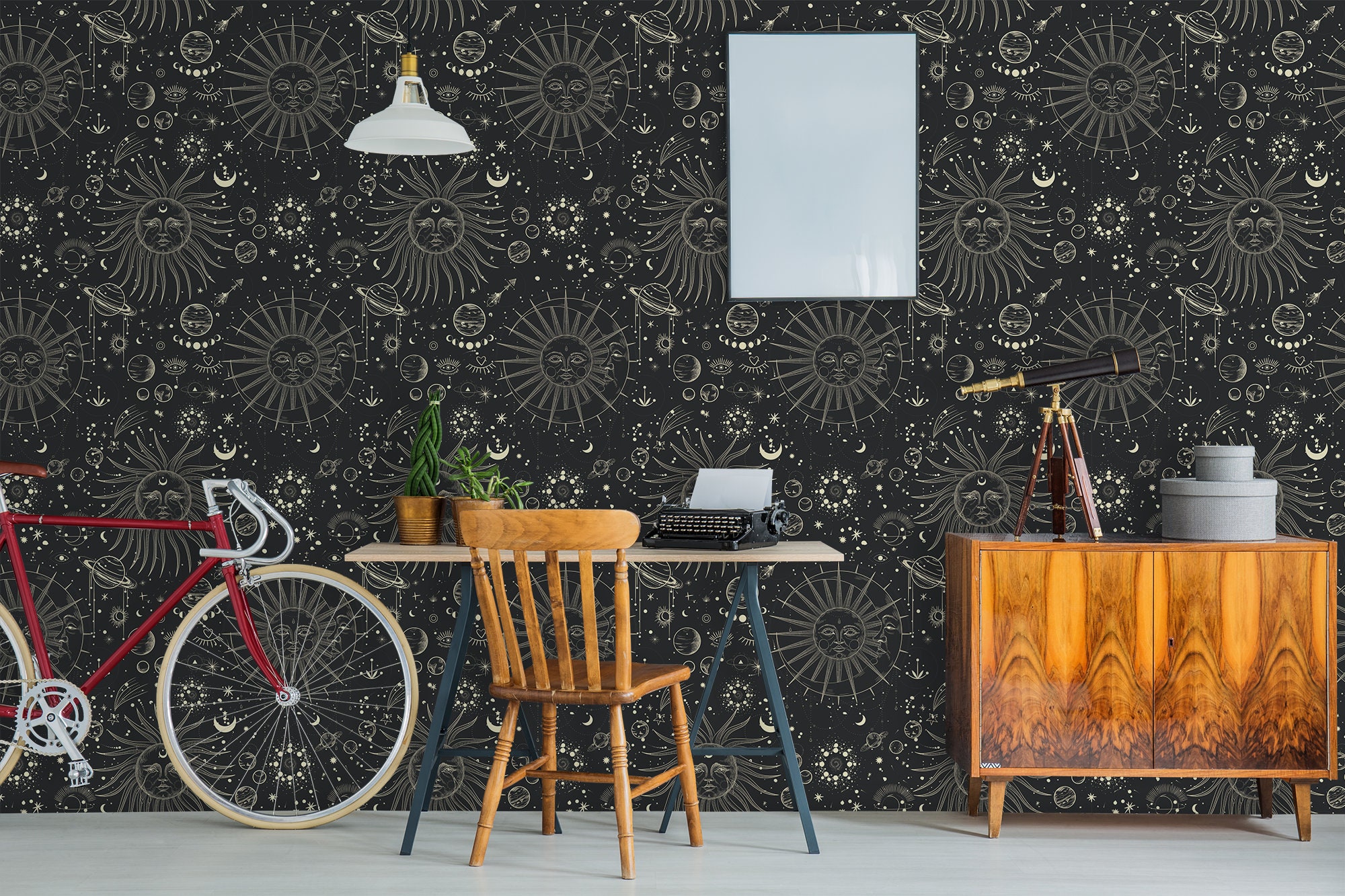 Dark Cosmic Pattern Wallpaper Peel and Stick Floral Wall - Etsy