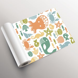 Wallpaper With Sea Animals Pattern, Wallpaper for Kids, Self Adhesive ...