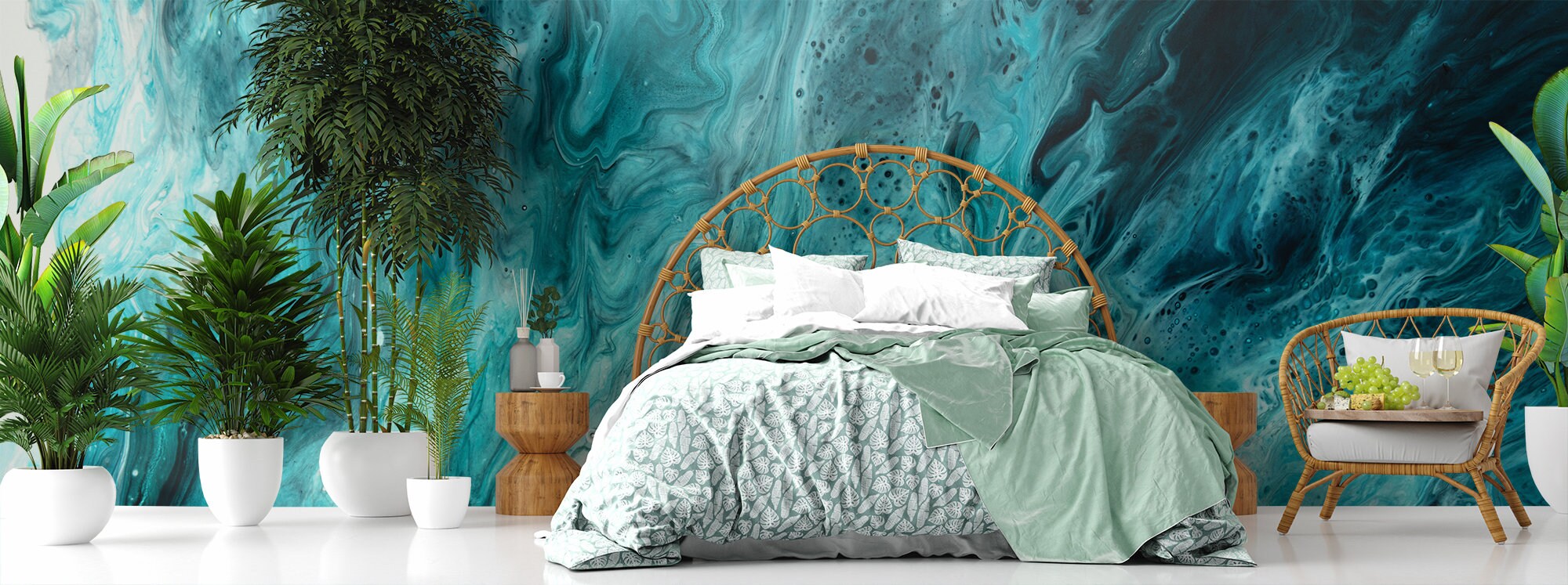 Teal Acrylic Art Wallpaper Abstract Marbled Wavy Pattern - Etsy