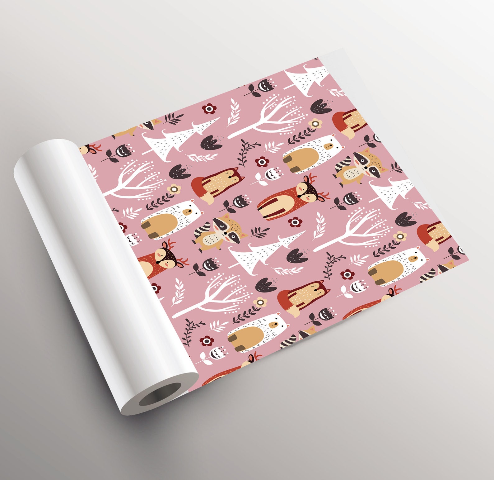 Pink Wallpaper With Cute Animals and Trees Wallpaper for | Etsy