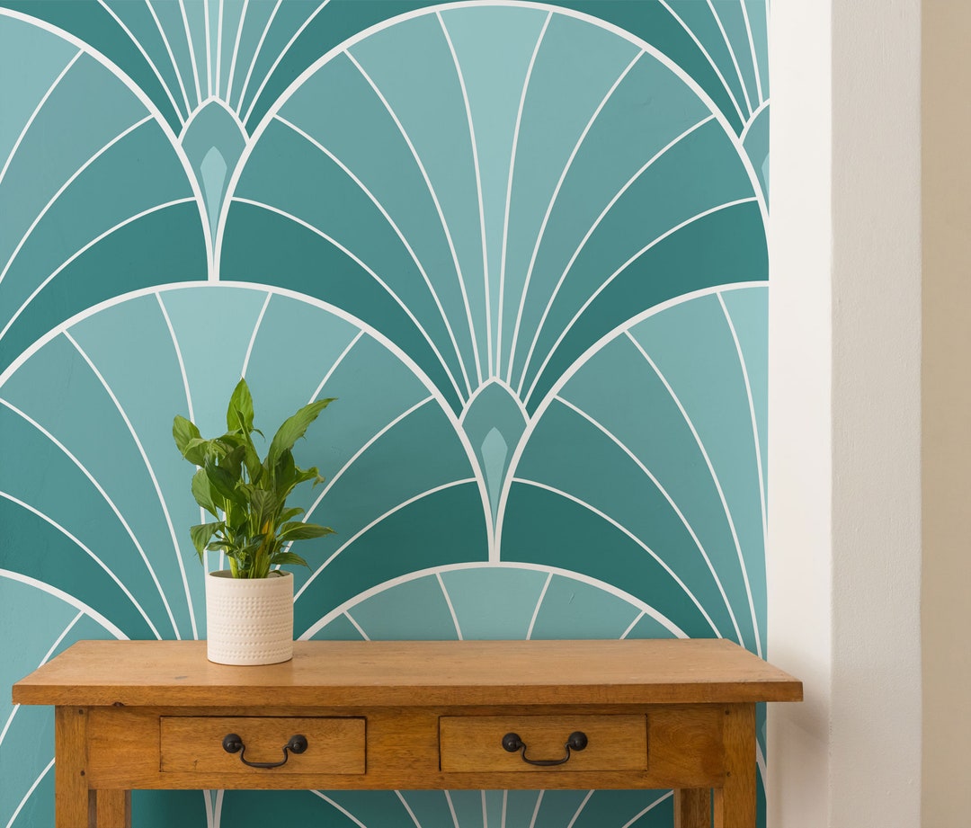 Teal Geometric Art Deco Scallop Arch Pattern Wallpaper • Peel and Stick ...