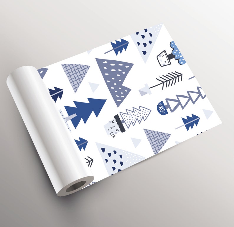 White Wallpaper With Blue Tree Pattern for Kids Self - Etsy