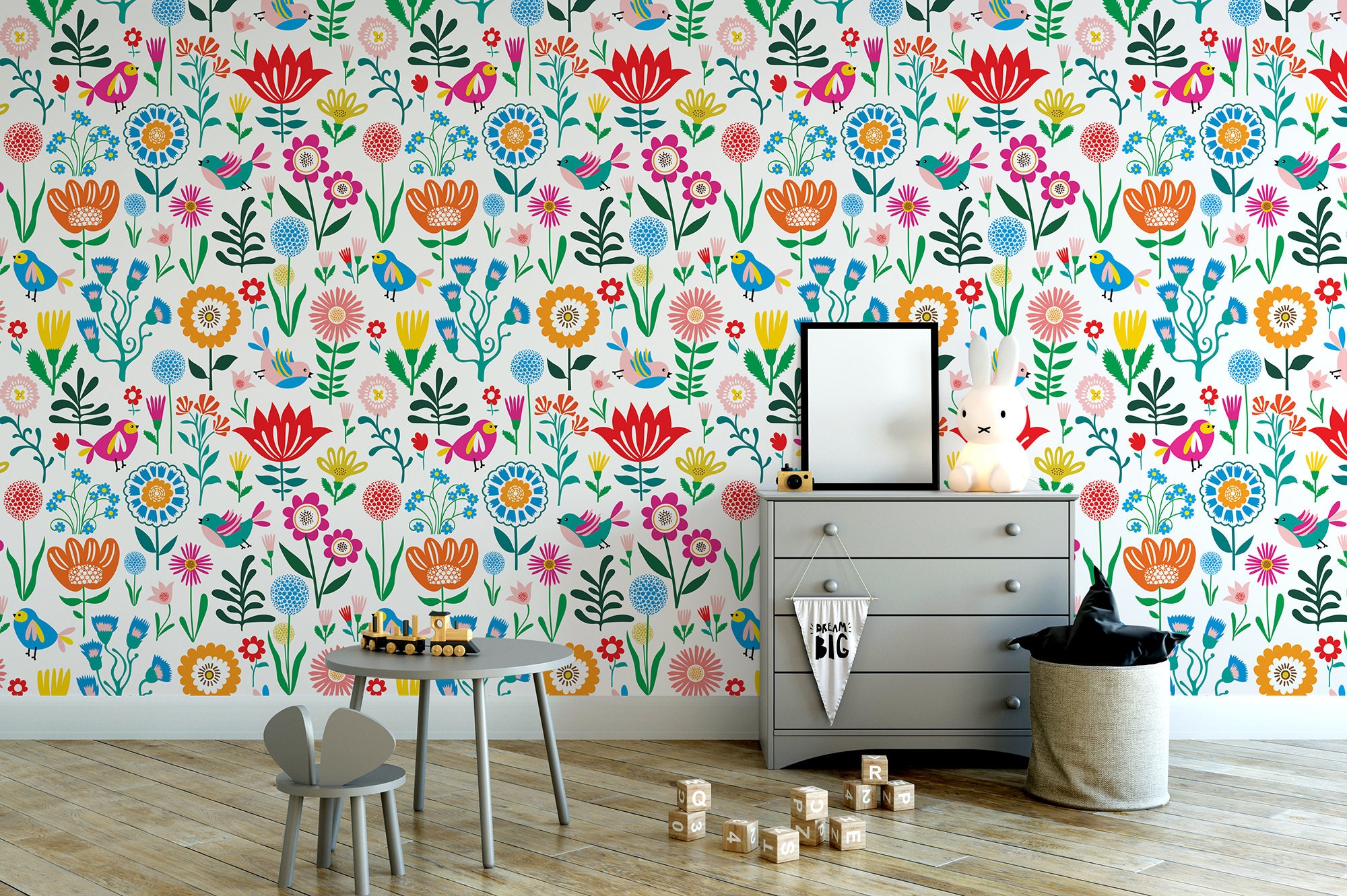 Cute Colorful Floral Wallpaper With Birds || for Kids, Self Adhesive ...